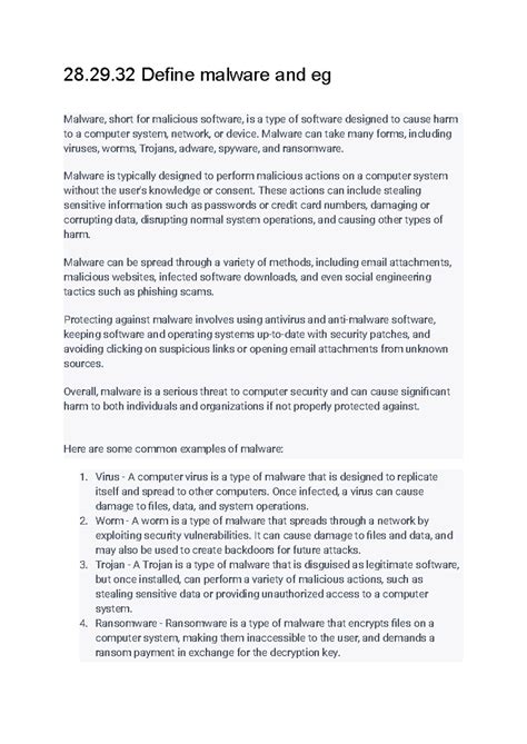 Module 4 Sa Question Answer 28 29 Define Malware And Eg Malware Short For Malicious Software