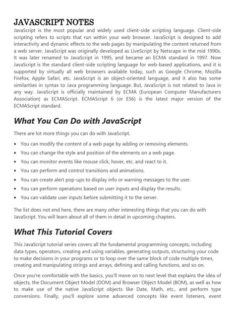 3 Javascript Notes Pdf Java Script Dynamic Web Page