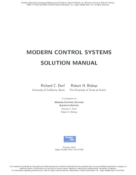 Pdf Modern Control Systems Solution Manual