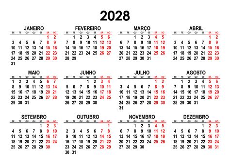 Calendário 2028 A3