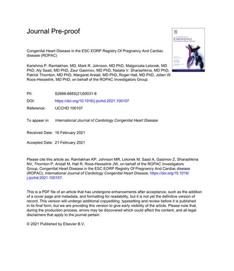 Pdf Congenital Heart Disease In The Esc Eorp Registry Of Pregnancy And Cardiac Disease Ropac
