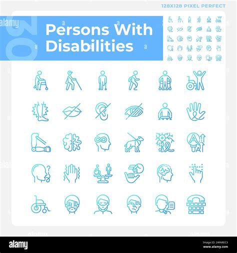 People With Disabilities Gradient Linear Vector Icons Set Stock Vector