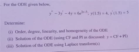 Solved For The Ode Given Below