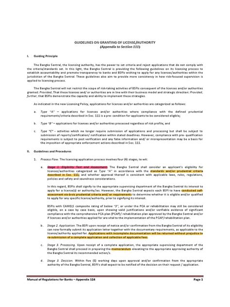Bsp 2020 Morb Guidelines On Granting Of Licenseauthority Appendix