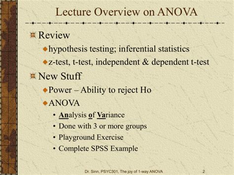 anova lecture overview hypothesis testing and spss