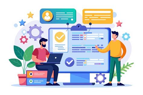 Two Developers Working Together To Review Code On A Large Computer