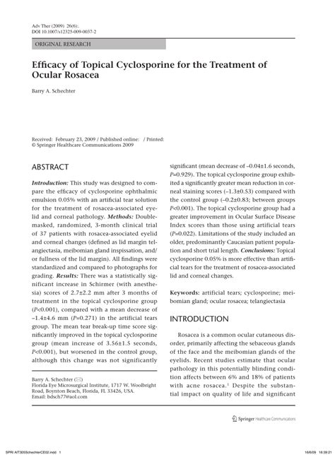 Pdf Efficacy Of Topical Cyclosporine For The Treatment Of Ocular Rosacea