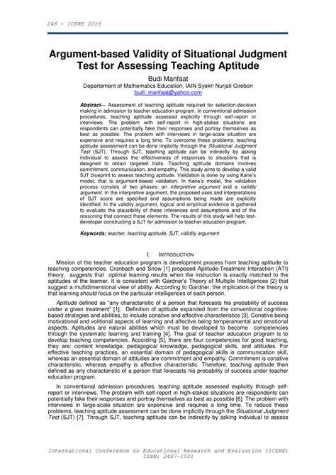 Pdf Argument Based Validity Of Situational Judgment Test For