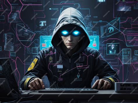 Premium Ai Image Hacking And Malware Concept Faceless Hacker Using Abstract Laptop With Binary