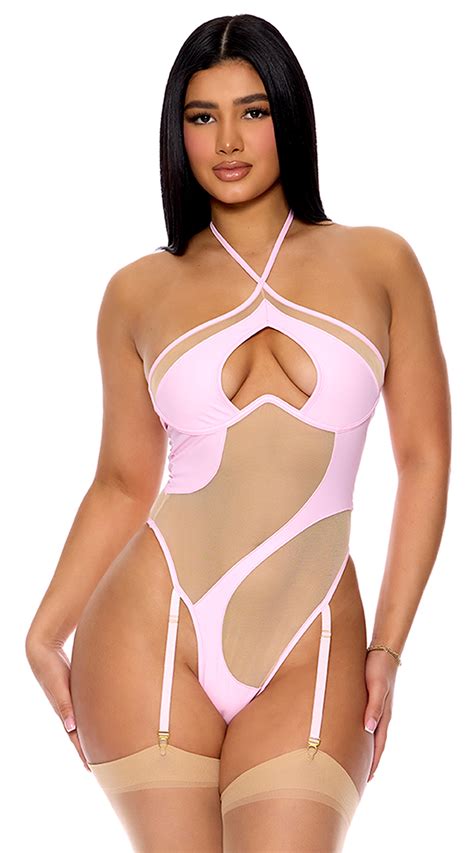 Catch My Wave Teddy Mesh Halter Swirl Bodysuit Yandy