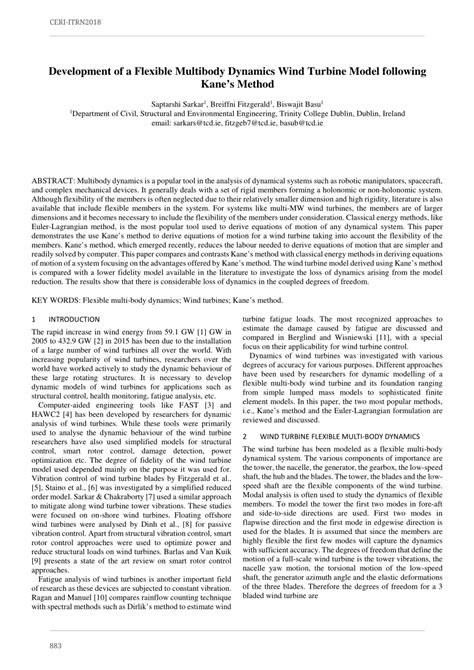 Pdf Development Of A Flexible Multibody Dynamics Wind Turbine Model Following Kanes Method