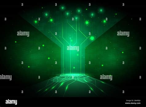 Abstract Technology Background With Binary Code Wall Glowing Green
