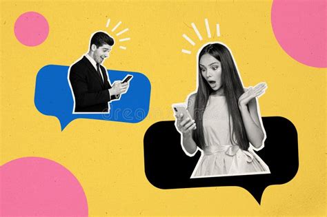 Photo Collage Young Gentleman Girl Text Chat Sms App Reply Message