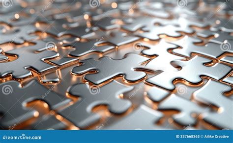 Metallic Puzzle Pieces Concept Of Problem Solving Strategy And Teamwork Stock Illustration