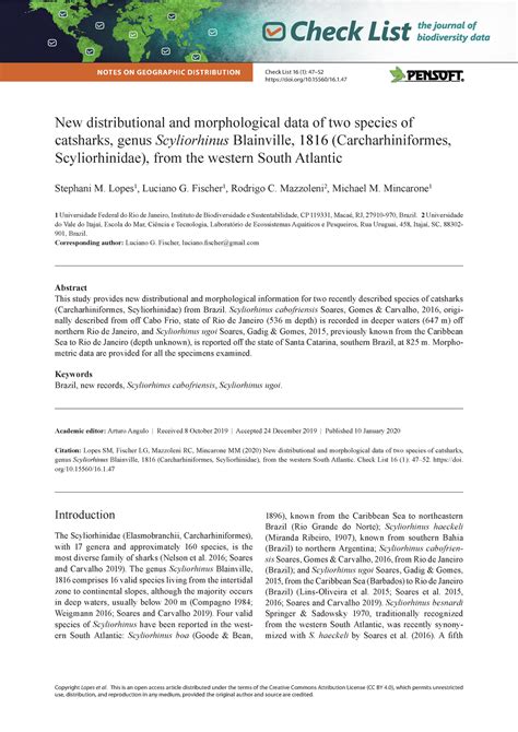 2020 New Records Of Scyliorhinus From Brazil Ch List New