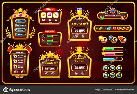 Game pop-up window with main menus, panel with buttons. Stock Vector Image by ©ideyweb #254762282