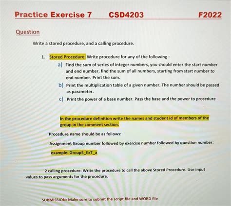 solved write a stored procedure and a calling procedure 1
