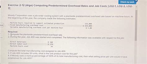 Solved Exercise 2 12 Algo Computing Predetermined Overhead