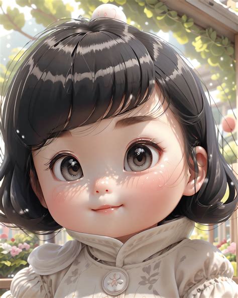 검은 머리를 가진 만화 소녀 클로즈업 Seaart Ai