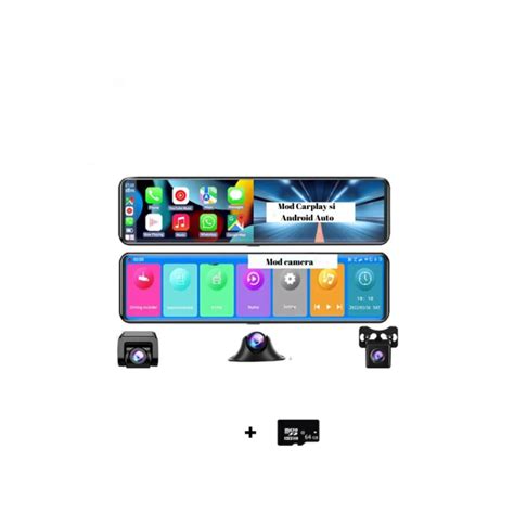 DVR камера за кола, Видео, HD 1080P, Carplay и Android Auto, Предна ...