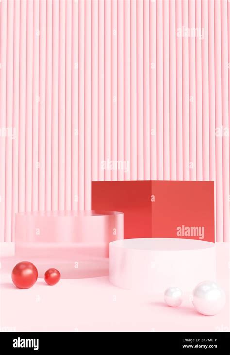 Three Podiums With Minimal Abstract Art Objects Stand To Show Products
