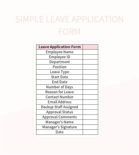 Simple Leave Application Form Excel Template And Google Sheets File For