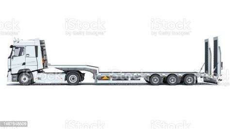 플랫폼 트레일러가 있는 트럭 흰색 배경에 3d 렌더링 낮음에 대한 스톡 사진 및 기타 이미지 낮음 0명 3차원 형태 Istock