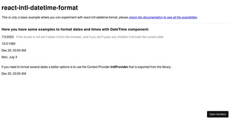 React Intl Datetime Format Codesandbox