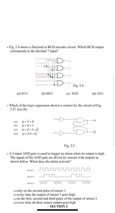 Solved 4 Fig 24 Shows A Decimal To Bcd Encoder Circuit