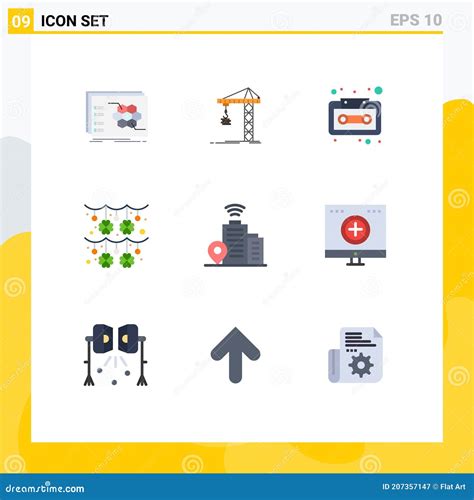 Set Of 9 Vector Flat Colors On Grid For Saint Patrick Garland