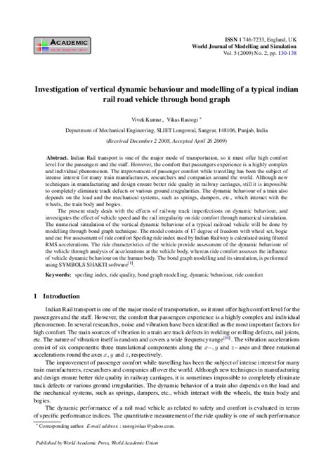Pdf Investigation Of Vertical Dynamic Behaviour And Modelling Of A