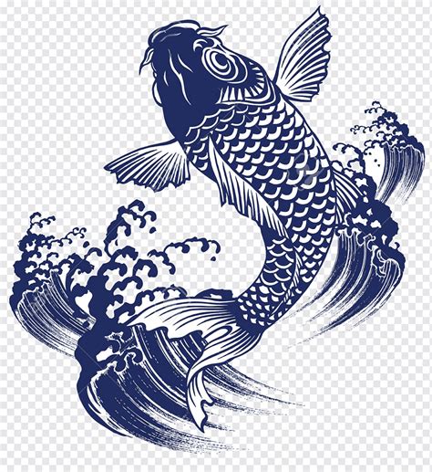 파란색과 흰색 잉어 일러스트 잉어 금붕어 일본 회화 일본 사진술 새 로열티가없는 Png Pngwing