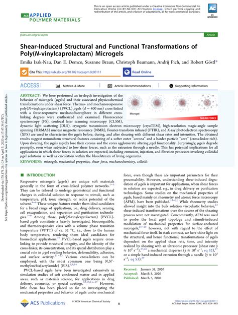Pdf Shear Induced Structural And Functional Transformations Of Polyn Vinylcaprolactam Microgels