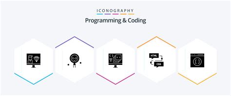 Programming And Coding 25 Glyph Icon Pack Including Development Coding