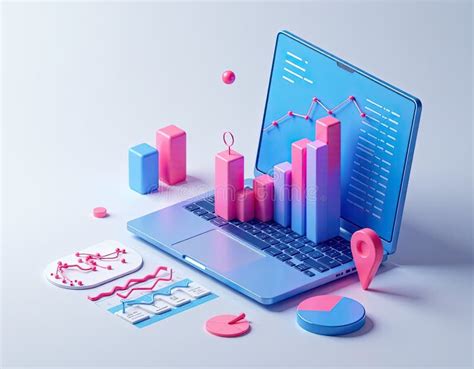 3d Laptop With Growing Bar Chart And Data Visualization Business Analytics Concept Stock