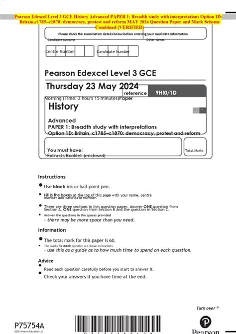 Pearson Edexcel Level GCE History Advanced PAPER Breadth Study With Interpretations Option