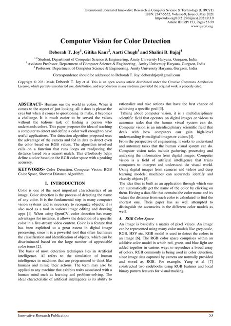 PDF COMPUTER VISION FOR COLOR DETECTION
