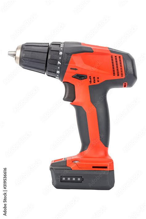 Side View Of Cordless V Drill Driver Powered By Li Ion Battery With Keyless Chuck In Red And