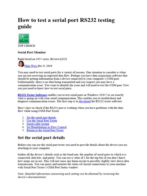 How To Test A Serial Port Rs232 Testing Guide Pdf Computer Hardware Computing How To Test A Serial Port Rs232 Testing Guide Pdf Computer Hardware Computing