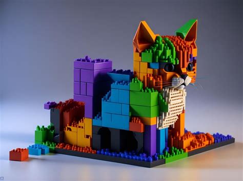 premium ai image a cat assembled from a multicolored constructor ai