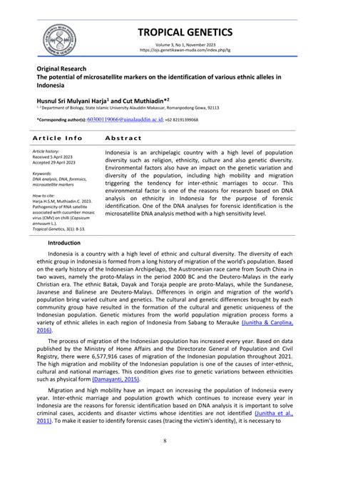 Pdf The Potential Of Microsatellite Markers On The Identification Of