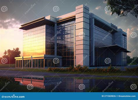 Facade Of A Commercial Building Generative Ai Stock Illustration