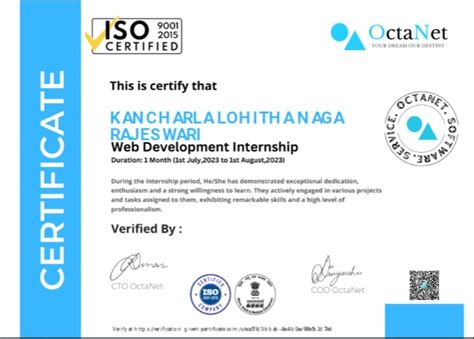 Lohitha Kancharla On Linkedin Webdevelopment Internship Octanet Certification