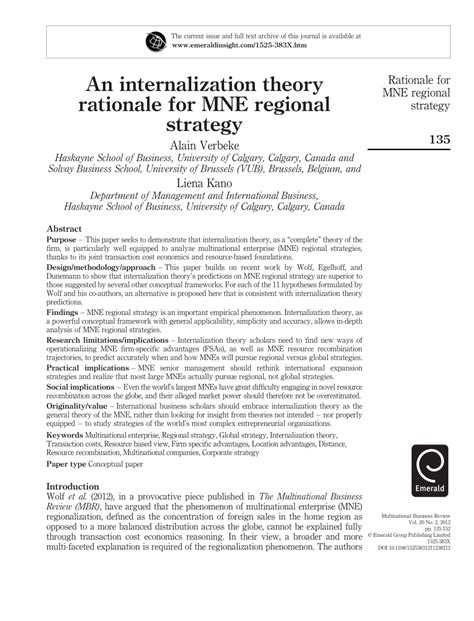Pdf An Internalization Theory Rationale For Mne Regional Strategy