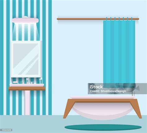 벡터 일러스트입니다 평면 디자인입니다 가구를 가진 목욕탕입니다 욕실 인테리어입니다 가정용 장비에 대한 스톡 벡터 아트 및 기타 이미지 가정용 장비 건축 광학 작용