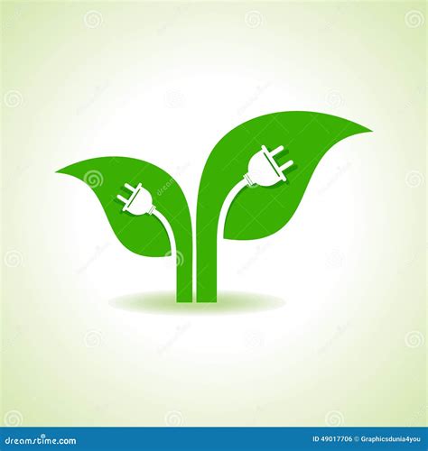 Ecology Concept Leaf With Electric Plug Stock Vector Illustration