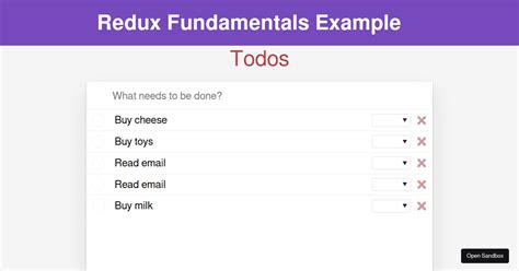 Redux Fundamentals Example Codesandbox