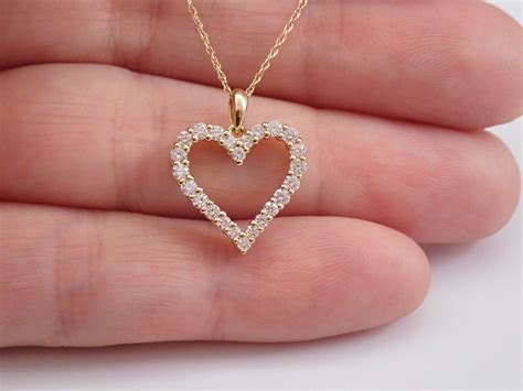 Yellow Gold Diamond Heart Pendant Necklace 18 Chain Wedding Graduation