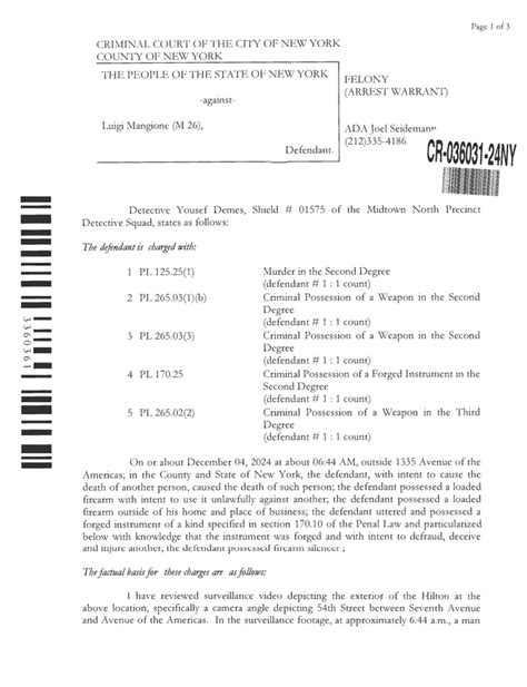 Mangione Arrest Warrant 2024 Documentcloud