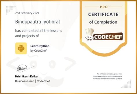 Bindupautra Jyotibrat On Linkedin Python Codechef Certification